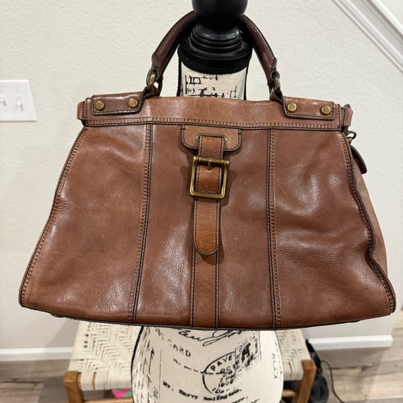 Fossil | Bags | Fossil Brown Leather Satchel Handbag With Zipper | Poshmark